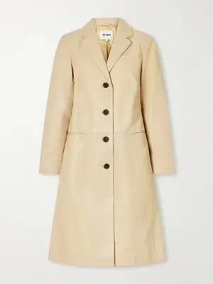 Staud Wyatt Leather Coat - Neutrals