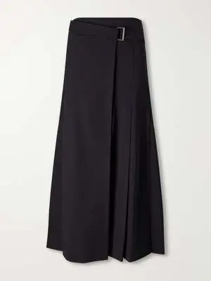 Brunello Cucinelli Pleated Wool-blend Wrap Midi Skirt