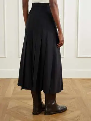 Brunello Cucinelli Pleated Wool-blend Wrap Midi Skirt