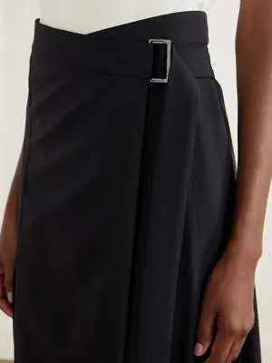 Brunello Cucinelli Pleated Wool-blend Wrap Midi Skirt