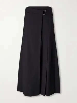 Brunello Cucinelli Pleated Wool-blend Wrap Midi Skirt - Black