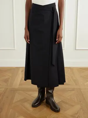 Brunello Cucinelli Pleated Wool-blend Wrap Midi Skirt