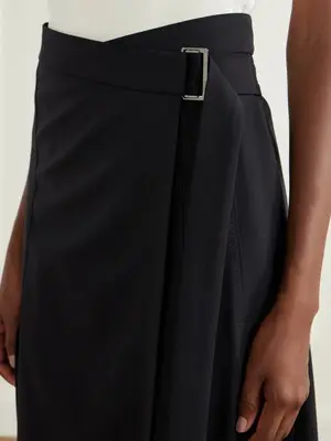 Brunello Cucinelli Pleated Wool-blend Wrap Midi Skirt