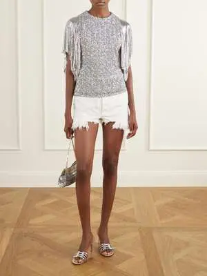 Rabanne Chainmail-trimmed Sequined Mesh Blouse