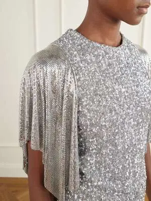 Rabanne Chainmail-trimmed Sequined Mesh Blouse