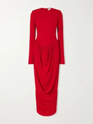 ILKYAZ OZEL Camino Gathe Crepe Gown - Red