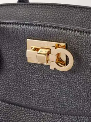 FERRAGAMO Studio East West Suede-trimmed Textured-leather Shoulder Bag