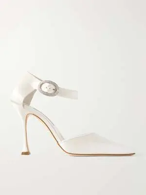Manolo Blahnik Zutonplan 105 Crystal-embellished Satin Pumps