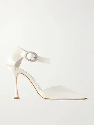 Manolo Blahnik Zutonplan 105 Crystal-embellished Satin Pumps - Neutrals