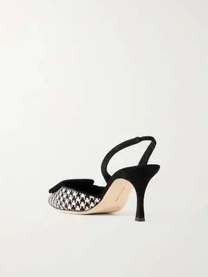 Manolo Blahnik Mayslibi 70 Suede-trimmed Houndstooth Slingback Pumps