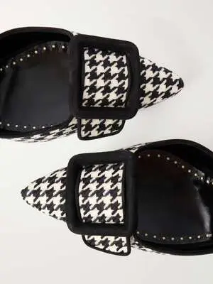 Manolo Blahnik Mayslibi 70 Suede-trimmed Houndstooth Slingback Pumps