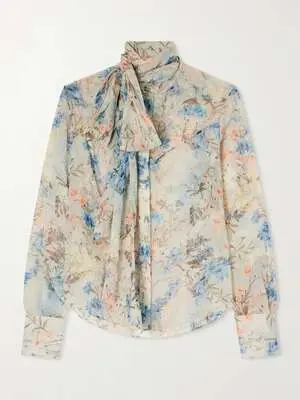 Alexander McQueen Pussy-bow Floral-print Silk-chiffon Blouse