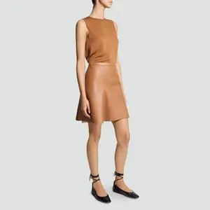 Theory Asymmetrical Mini Skirt In Sleek Leather