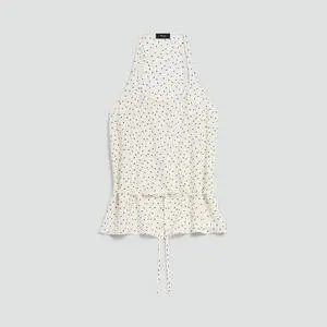 Theory Belted Halter Top In Polka Dot Georgette