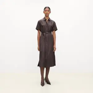 Theory Belted Shirt Dress In Mod Silk Twill Cacao