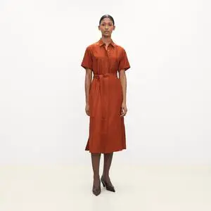 Theory Belted Shirt Dress In Mod Silk Twill - Umber