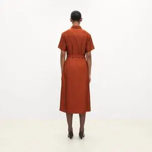 Theory Belted Shirt Dress In Mod Silk Twill - Umber