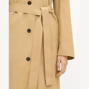 Theory Long Single-breasted Coat In Trench Cotton - Beige
