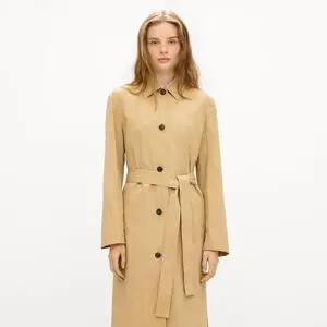 Theory Long Single-breasted Coat In Trench Cotton - Beige