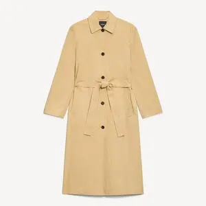 Theory Long Single-breasted Coat In Trench Cotton - Beige