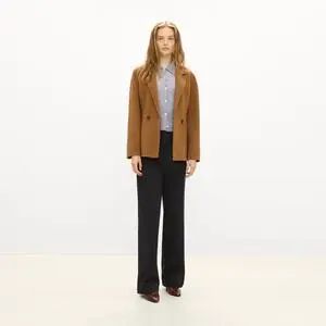 Theory Peplum Double-breasted Blazer In Double-face Wool-cashmere - Acacia Brown