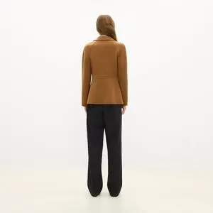 Theory Peplum Double-breasted Blazer In Double-face Wool-cashmere - Acacia Brown