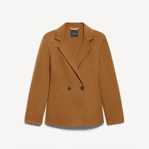 Theory Peplum Double-breasted Blazer In Double-face Wool-cashmere - Acacia Brown