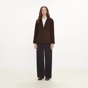 Theory Peplum Double-breasted Blazer In Double-face Wool-cashmere - Cacao