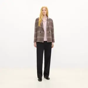 Theory Peplum Double-breasted Blazer In Plaid Wool-cashmere