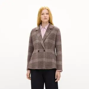 Theory Peplum Double-breasted Blazer In Plaid Wool-cashmere