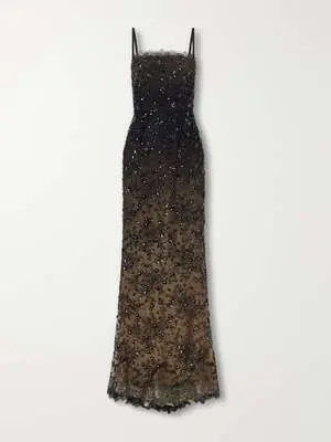 Elie Saab Sequins-embellished Lace Tulle Gown - Black