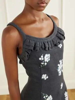 SHUSHU/TONG Sequin-embellished Ruffled Wool-blend Midi Dress