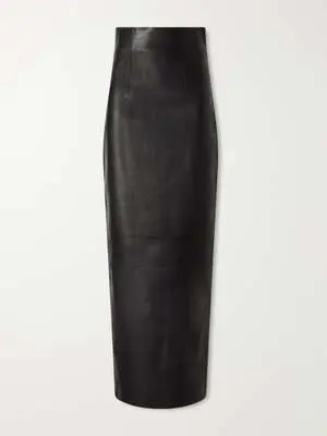 Khaite Loxley Leather Midi Skirt