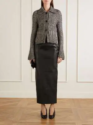 Khaite Loxley Leather Midi Skirt
