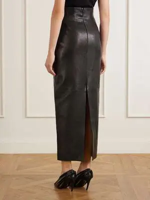 Khaite Loxley Leather Midi Skirt