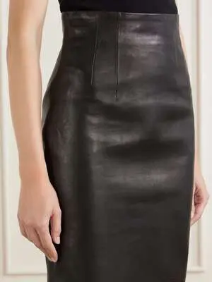 Khaite Loxley Leather Midi Skirt
