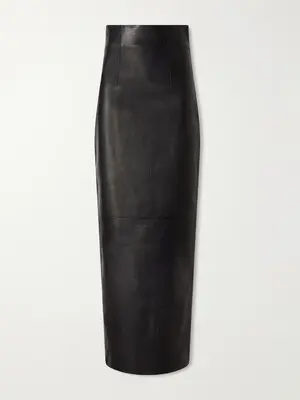 Khaite Loxley Leather Midi Skirt - Black