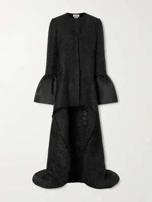 Alexander McQueen Asymmetric Satin-trimmed Metallic Long Coat