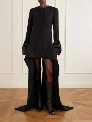 Alexander McQueen Asymmetric Satin-trimmed Metallic Long Coat