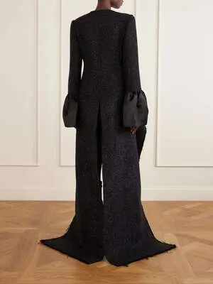 Alexander McQueen Asymmetric Satin-trimmed Metallic Long Coat