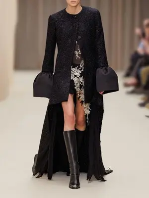 Alexander McQueen Asymmetric Satin-trimmed Metallic Long Coat