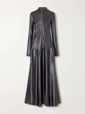 FFORME Mila Textured-satin Turtleneck Maxi Dress
