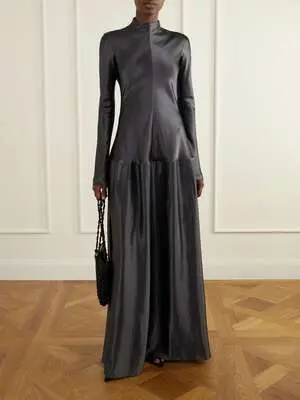 FFORME Mila Textured-satin Turtleneck Maxi Dress