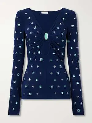 Rabanne Cut-out Embellished Stretch-jersey Top