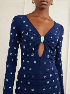 Rabanne Cut-out Embellished Stretch-jersey Top