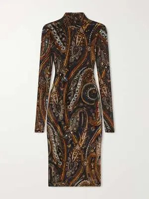 Etro Printed Stretch-velvet Knee-length Dress