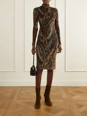 Etro Printed Stretch-velvet Knee-length Dress