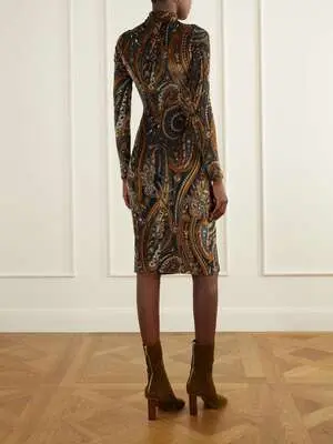Etro Printed Stretch-velvet Knee-length Dress