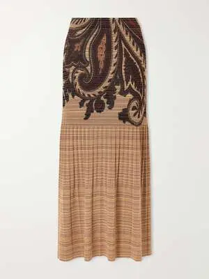 Etro Paisley Printed Plissé-knit Midi Skirt