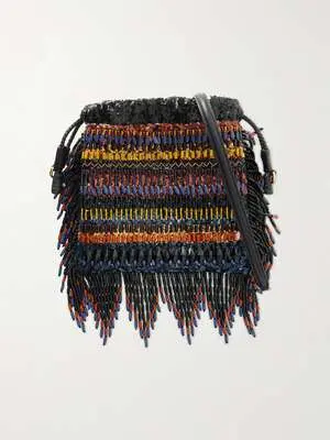 Etro Kalispera Fringed Bead-embellished Leather-trimmed Sequined Drawstring Bag